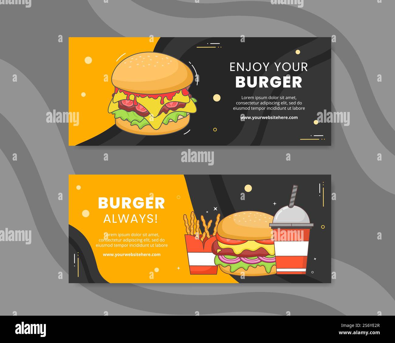 Burger Horizontal Banner Template Flat Cartoon Background Vector ...