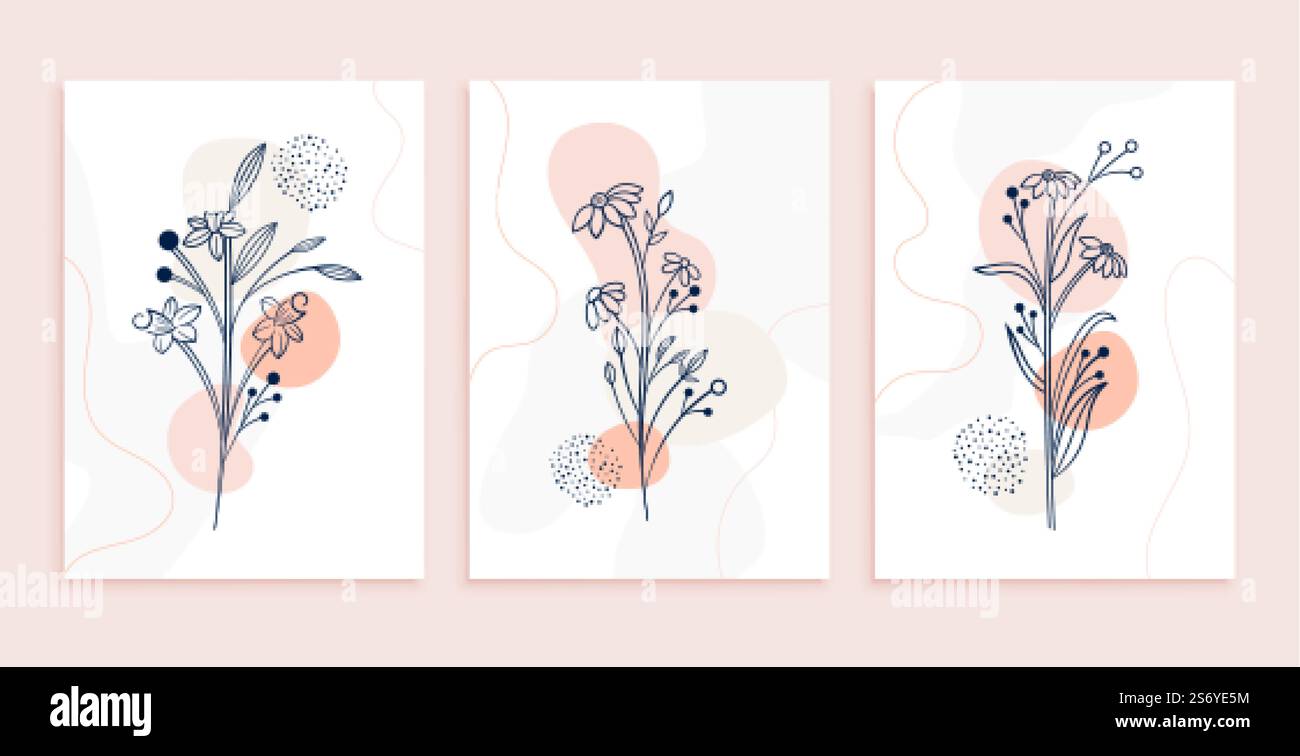 minimal line art flowers and leaves poster design Stock Vector Image ...