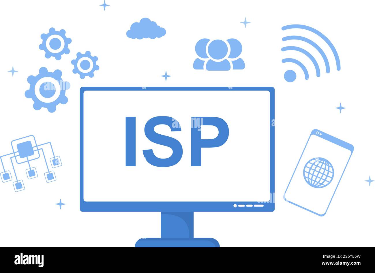 ISP or Internet Service Provider Cartoon Illustration with Keywords and ...