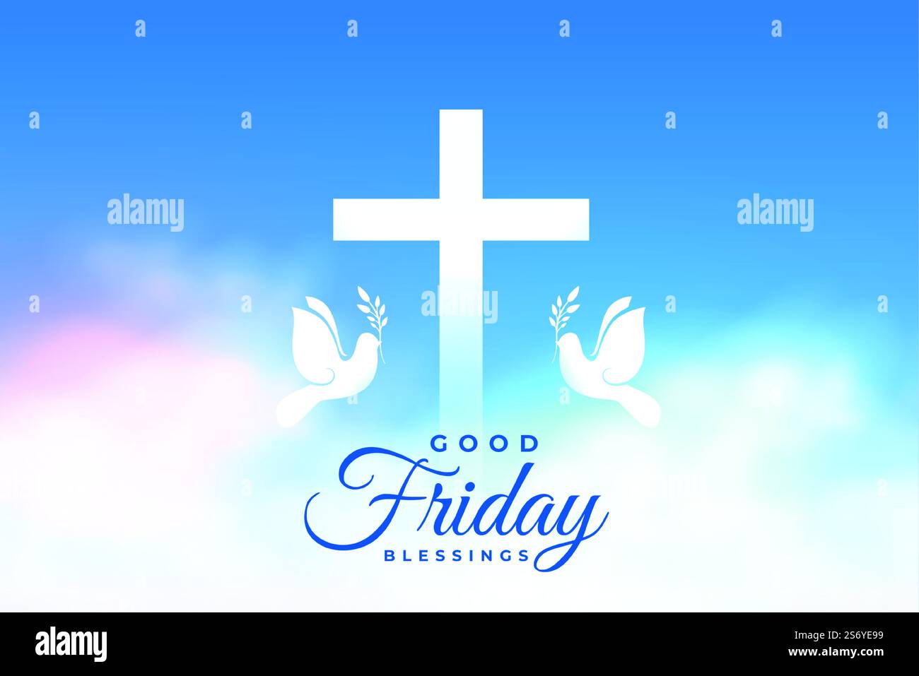 good friday background with realistic clouds and dove pace birds near ...