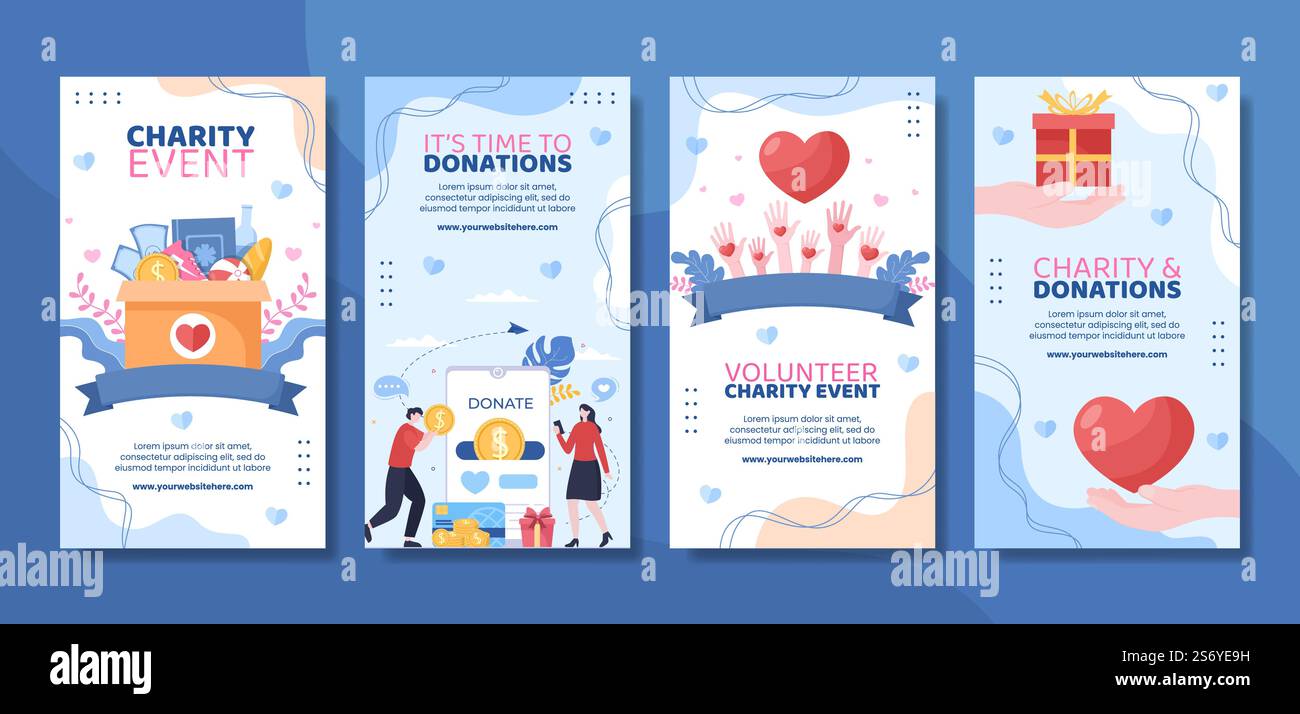 Charity Donation Social Media Stories Template Flat Cartoon Background ...