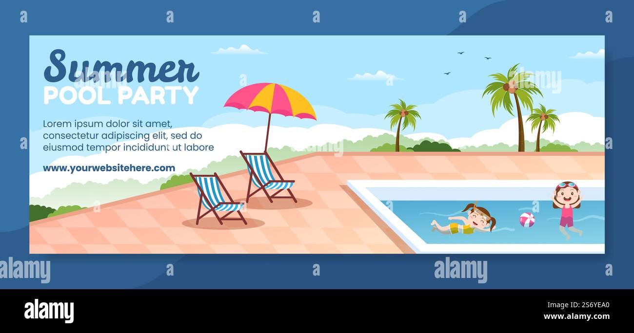 Summer Pool Party Cover Template Cartoon Background Vector Illustration ...