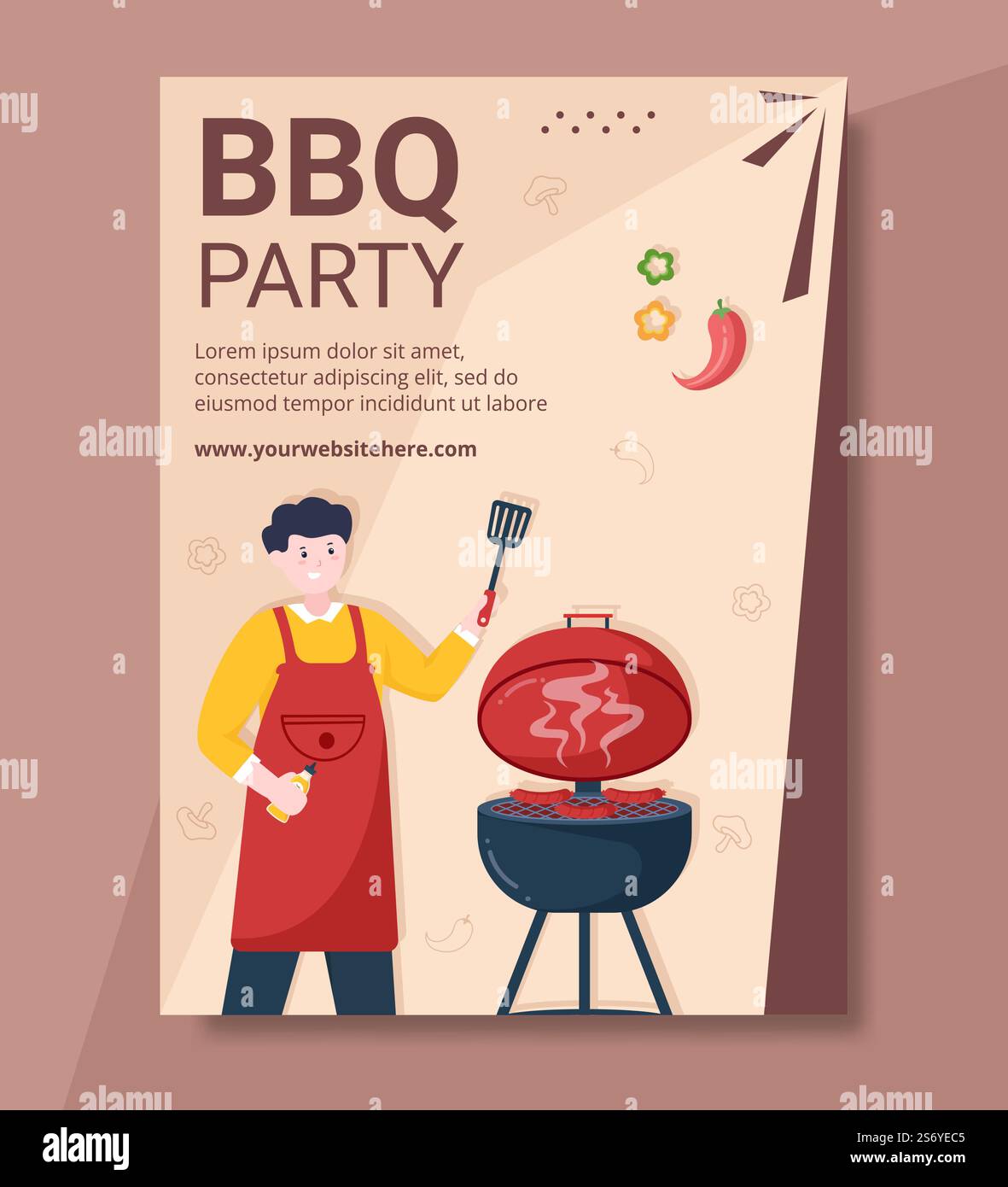 BBQ or Barbecue Poster Template Flat Cartoon Background Vector ...
