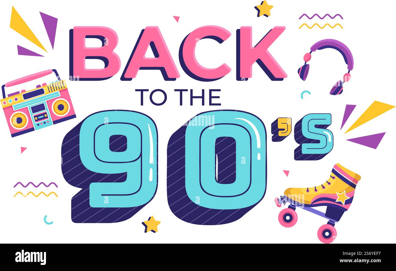 90s Retro Party Cartoon Background Illustration with Nineties Music ...