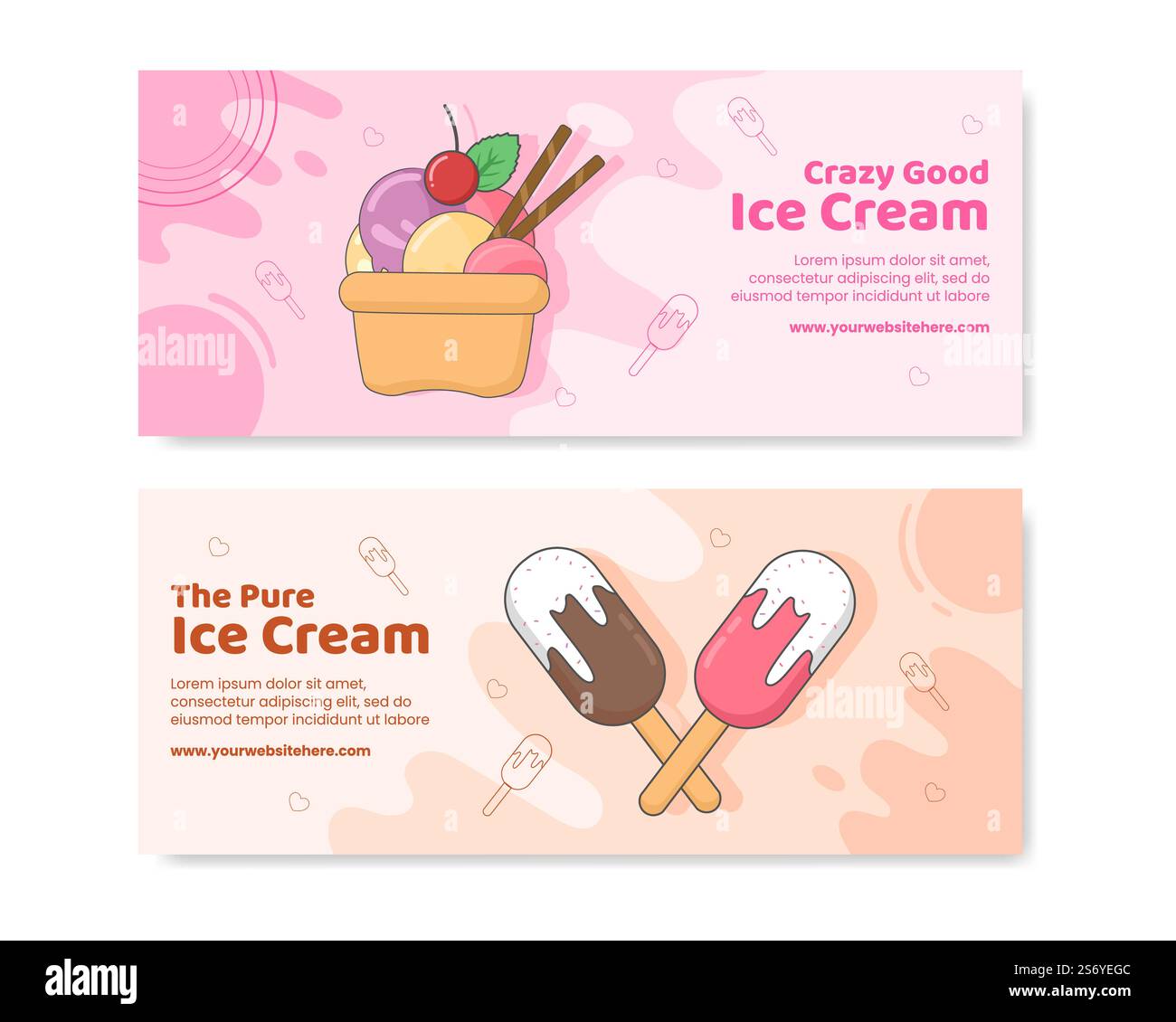 Ice Cream Horizontal Banner Template Flat Cartoon Background Vector ...