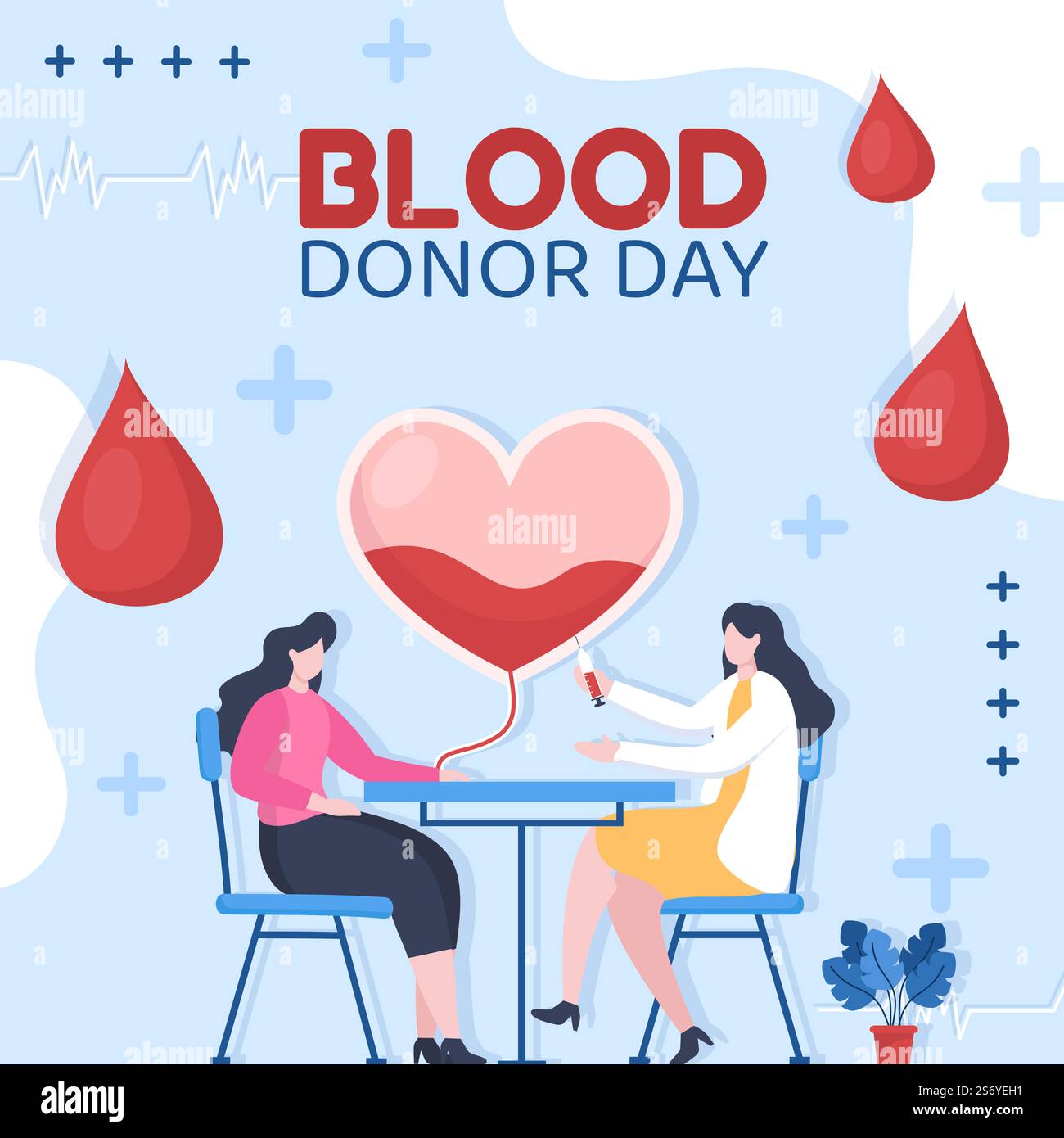 World Blood Donor Day Template Flat Cartoon Background Vector ...