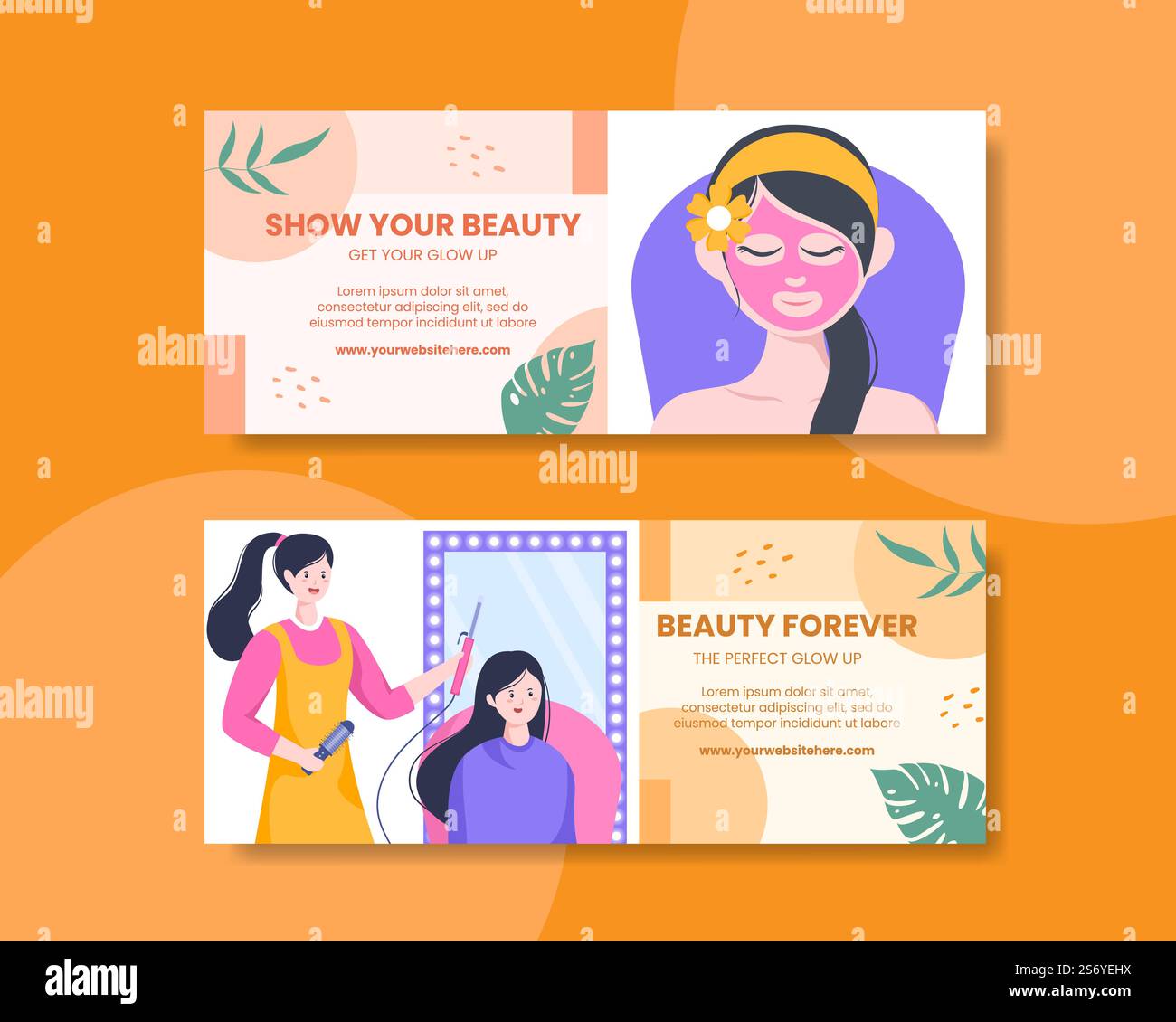 Beauty Salon Horizontal Banner Template Flat Cartoon Background Vector ...