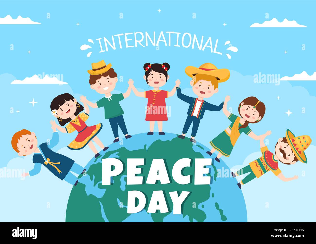 International Peace Day Cartoon Illustration with Hands, Cute Children ...