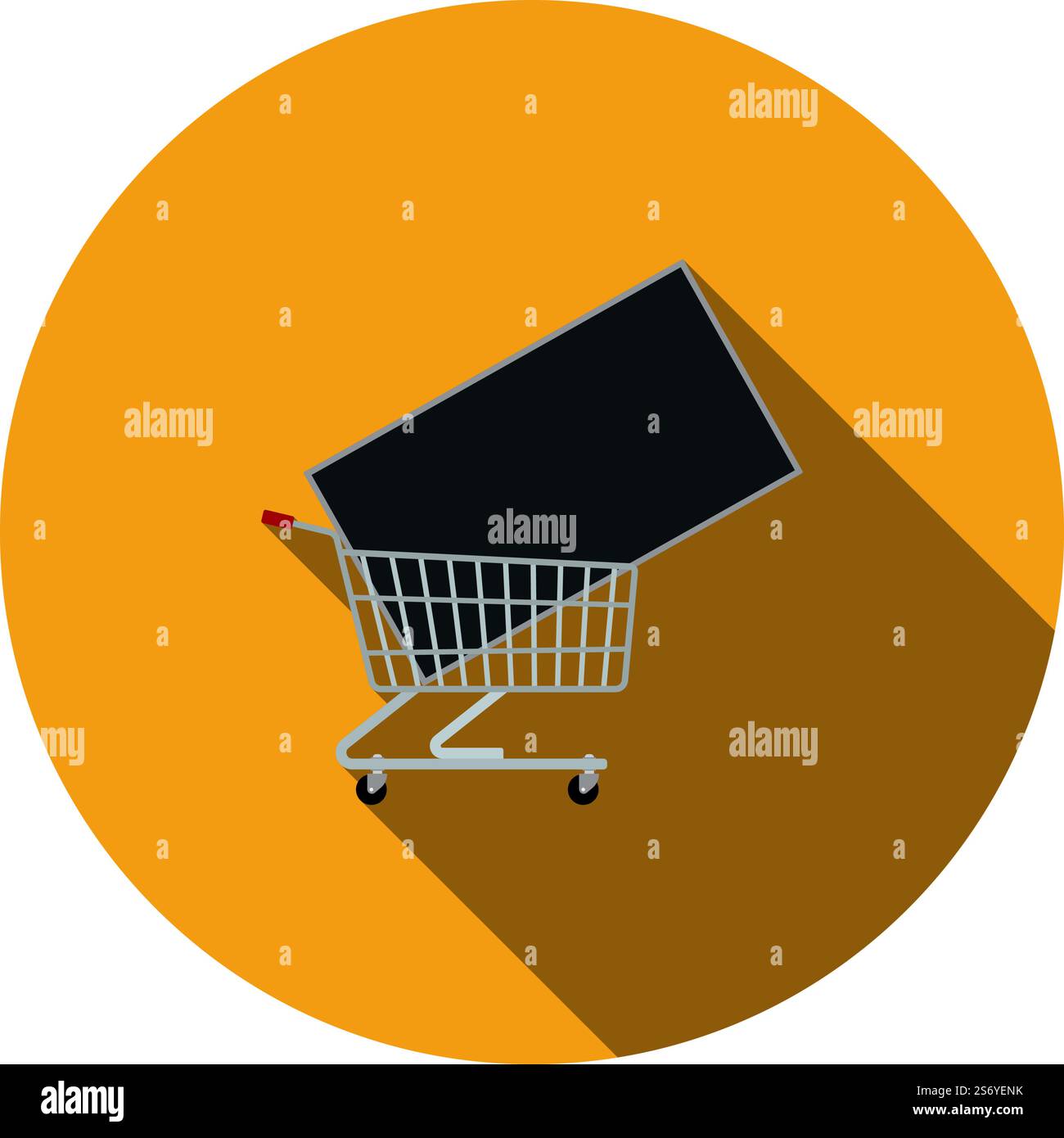 Shopping Cart With TV Icon. Flat Circle Stencil Design With Long Shadow ...