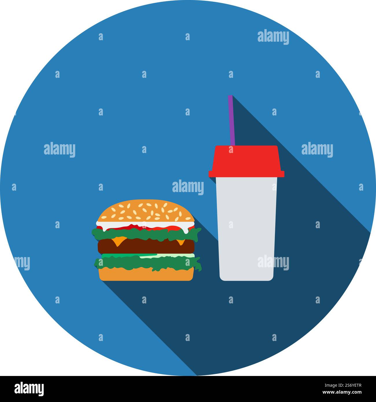 Fast Food Icon. Flat Circle Stencil Design With Long Shadow. Vector ...