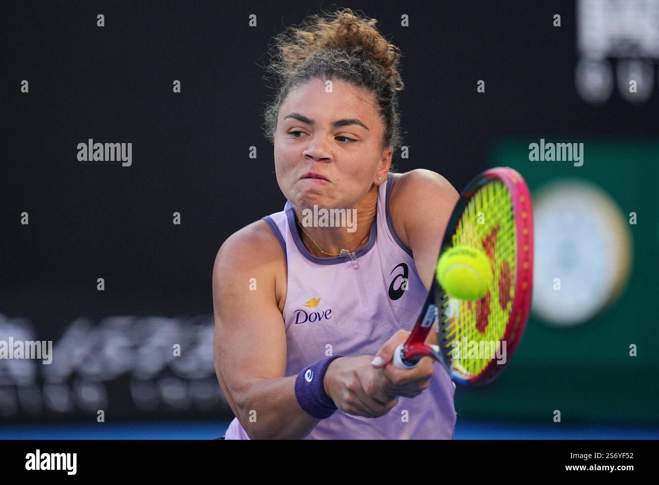 Jasmine Paolini of Italy plays a backhand return to Elina Svitolina of ...
