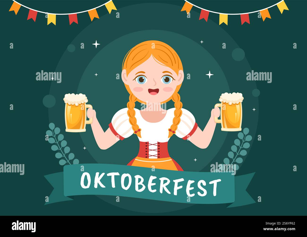 Oktoberfest Festival Cartoon Illustration with Bavarian Costume Holding ...