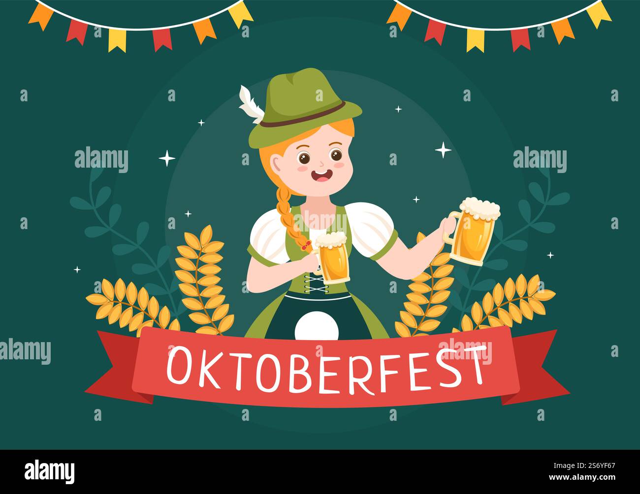 Oktoberfest Festival Cartoon Illustration with Bavarian Costume Holding ...