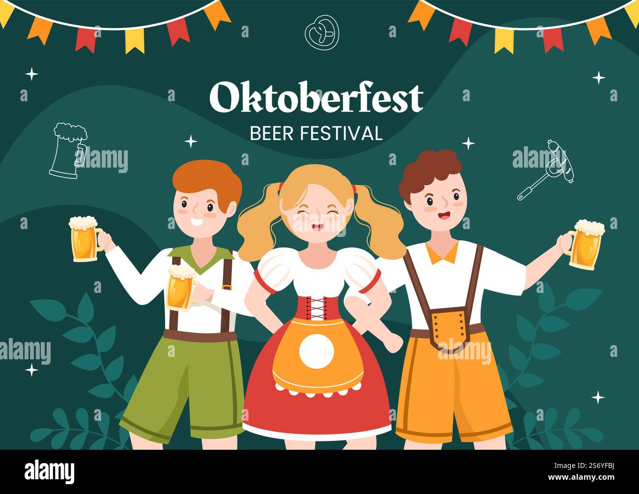 Oktoberfest Beer Festival Background Template Cartoon Vector ...