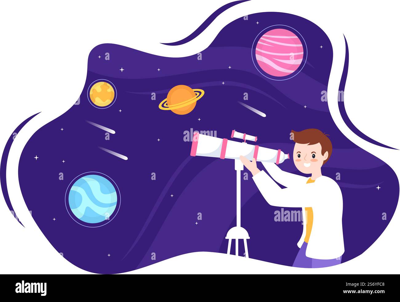 Astronomy Cartoon Illustration with People Watching Night Starry Sky ...