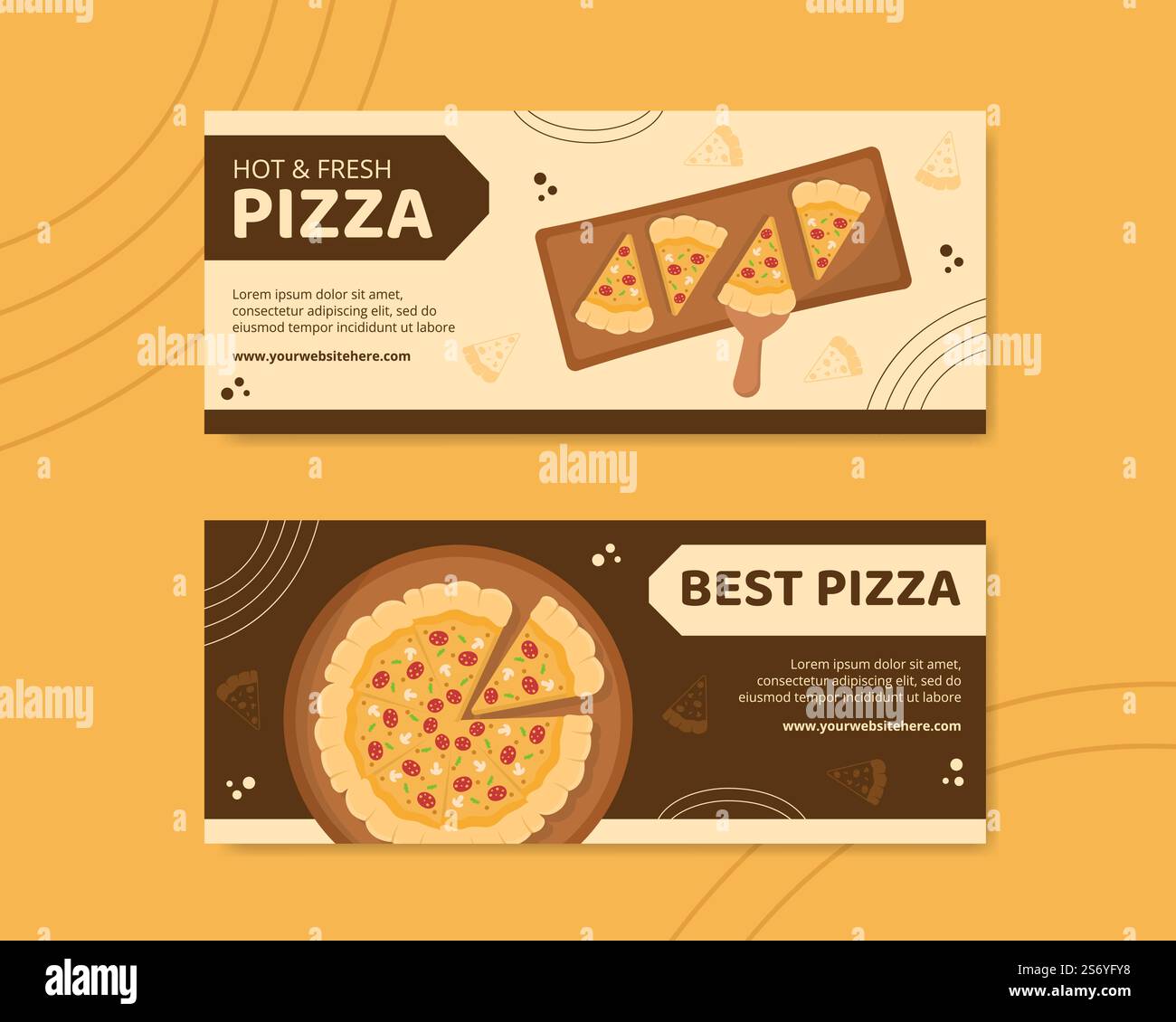 Pizza Food Horizontal Banner Template Hand Drawn Cartoon Background ...