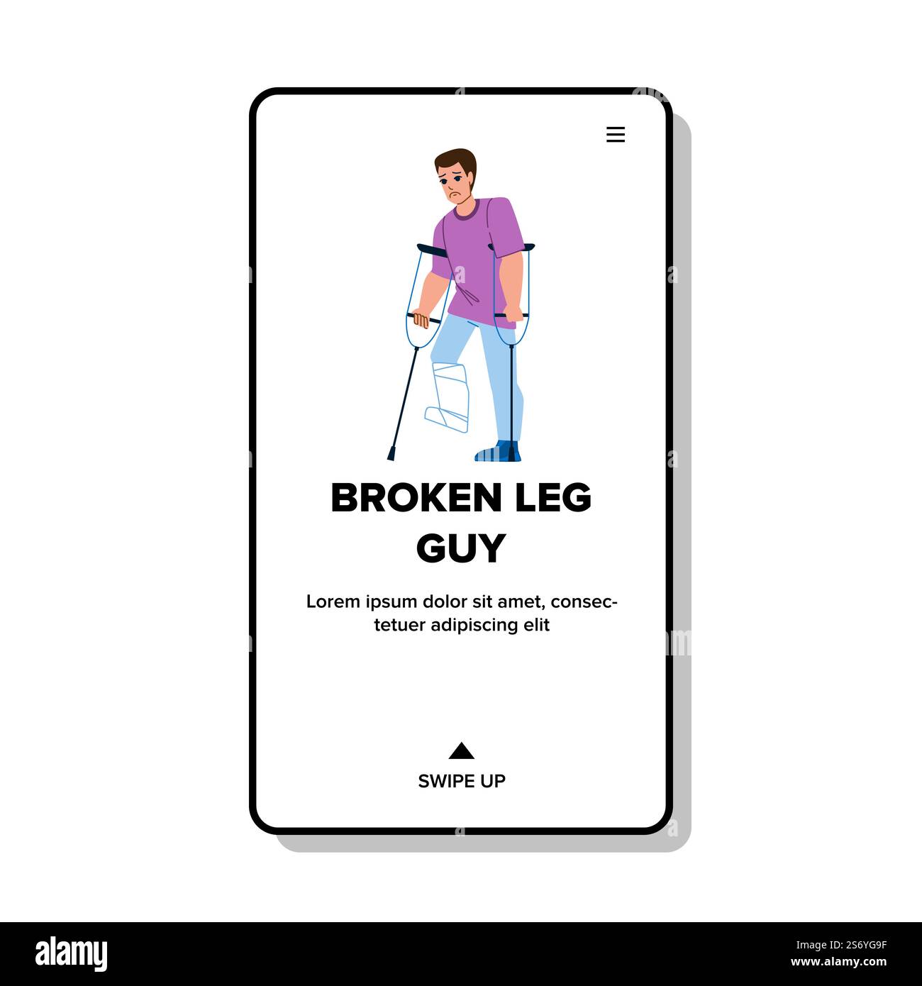 fracture leg guy vector. broken man, recovery accident, home cast fracture leg guy web flat ...