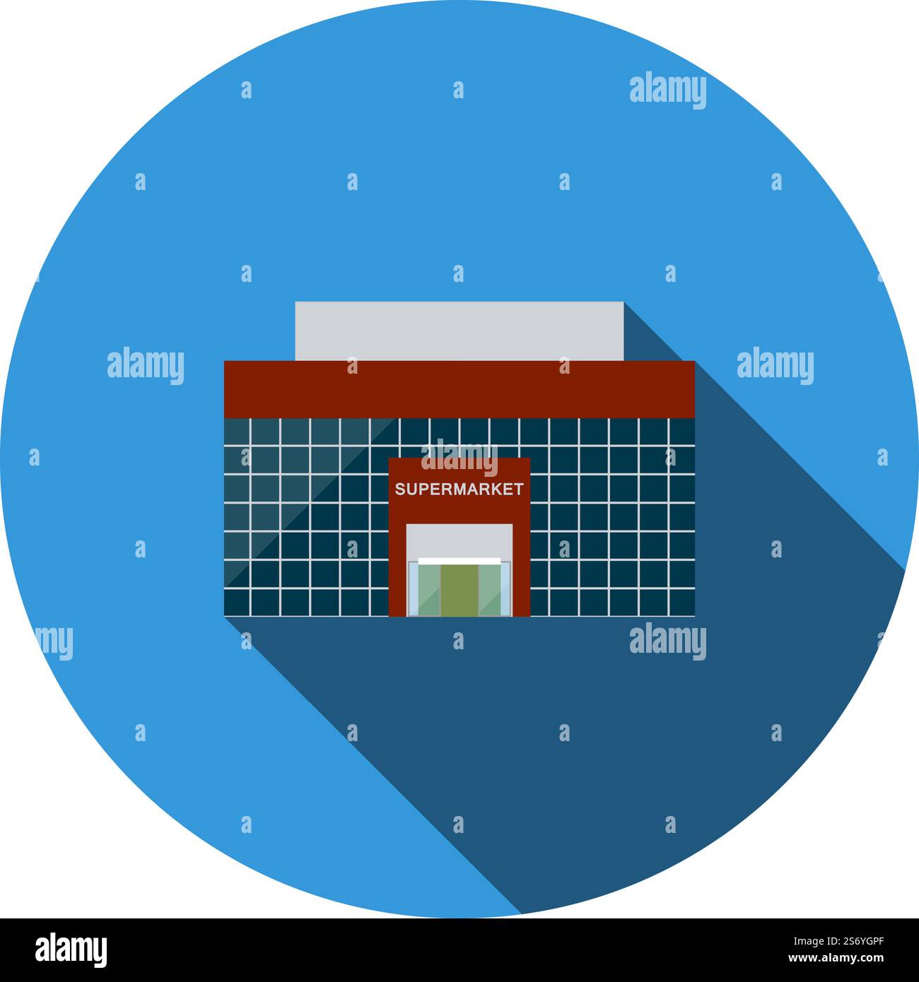 Supermarket Building Icon. Flat Circle Stencil Design With Long Shadow ...