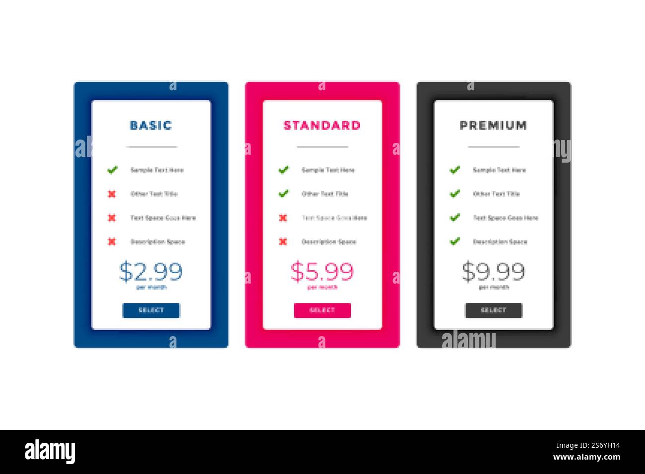 web plans and pricing comparison boxes template Stock Vector Image & Art - Alamy