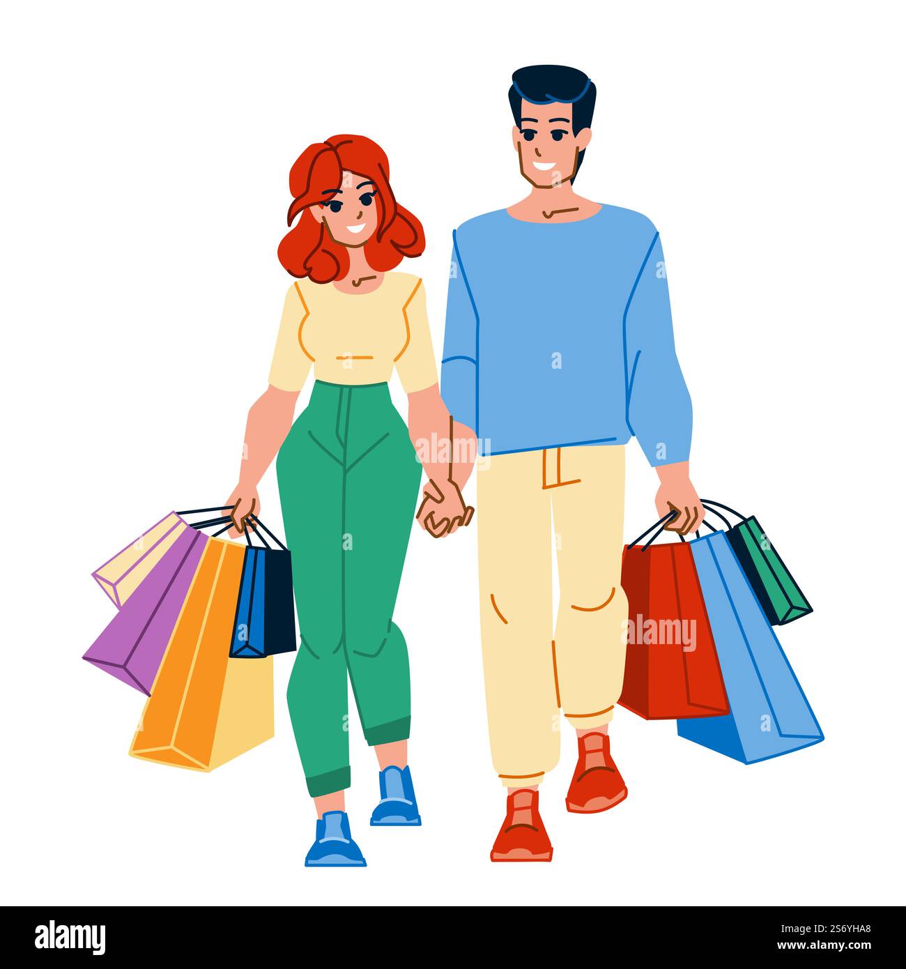couple shopping vector. man woman city, love happy bag, retail buying couple shopping character ...