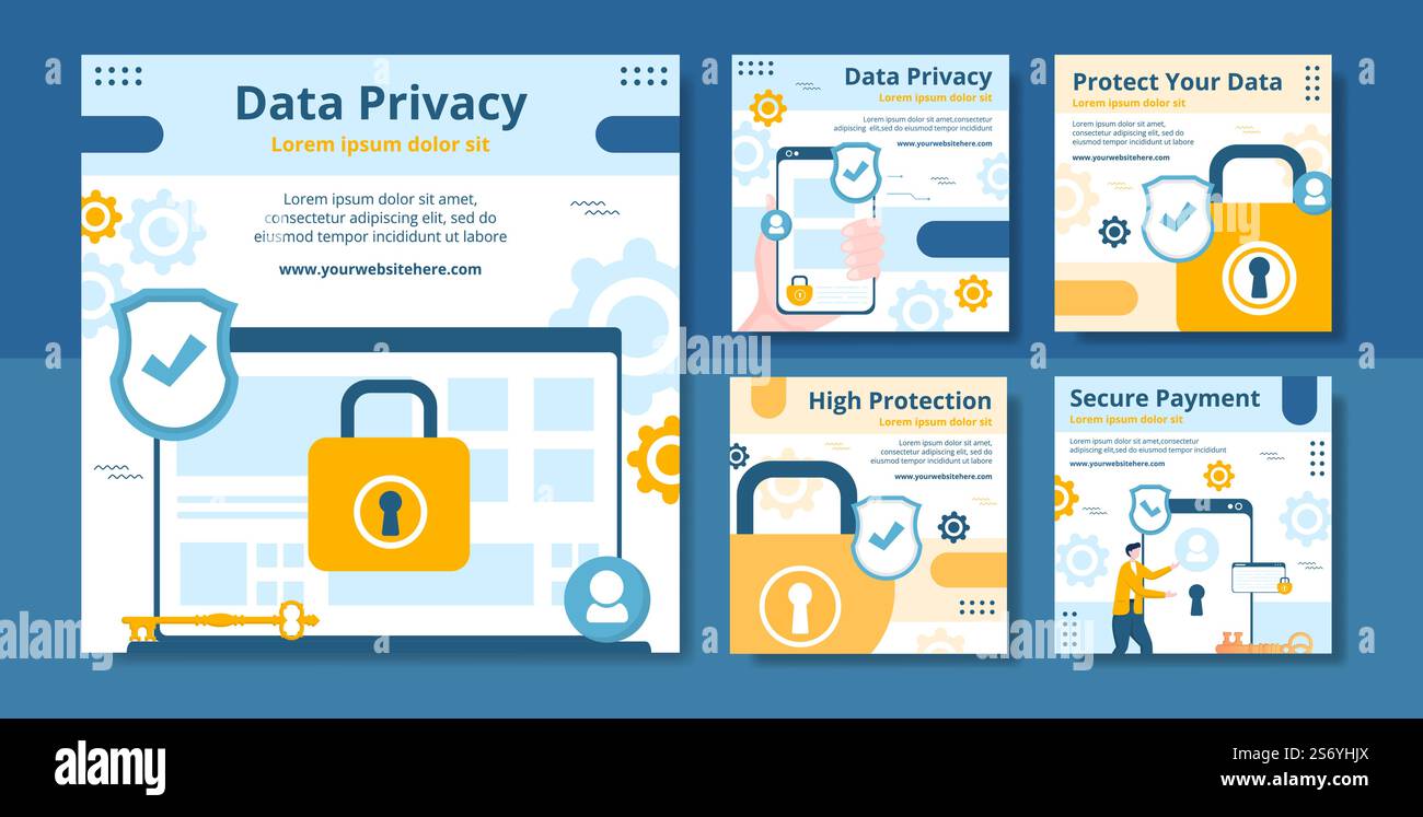 Data Privacy Social Media Post Template Flat Cartoon Background Vector ...