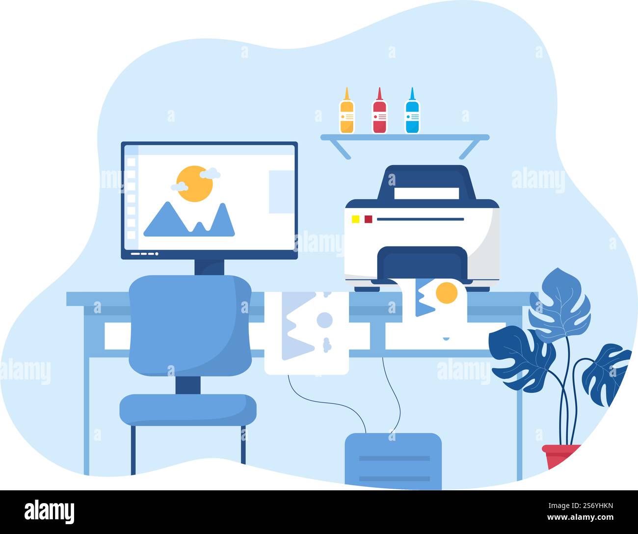 Print Shop Illustration with Production Process at Printing House and ...