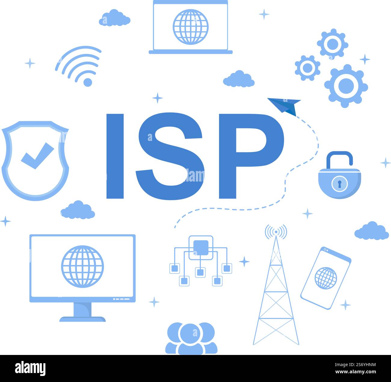 ISP or Internet Service Provider Cartoon Illustration with Keywords and ...