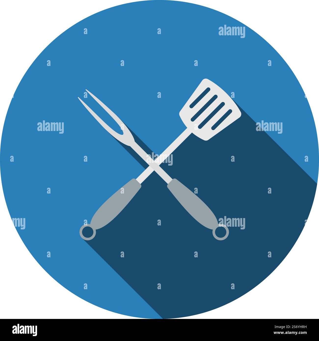 Crossed Frying Spatula And Fork Icon. Flat Color Design. Vector ...