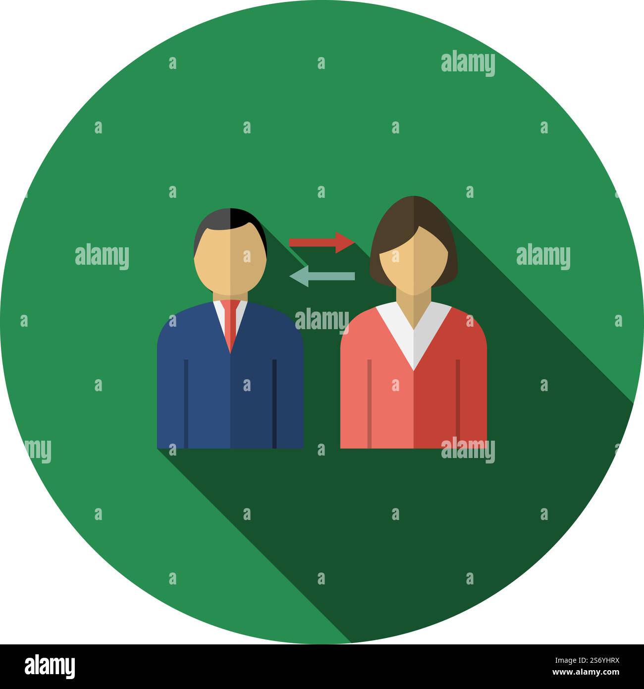 Corporate Interaction Icon. Flat Circle Stencil Design With Long Shadow ...