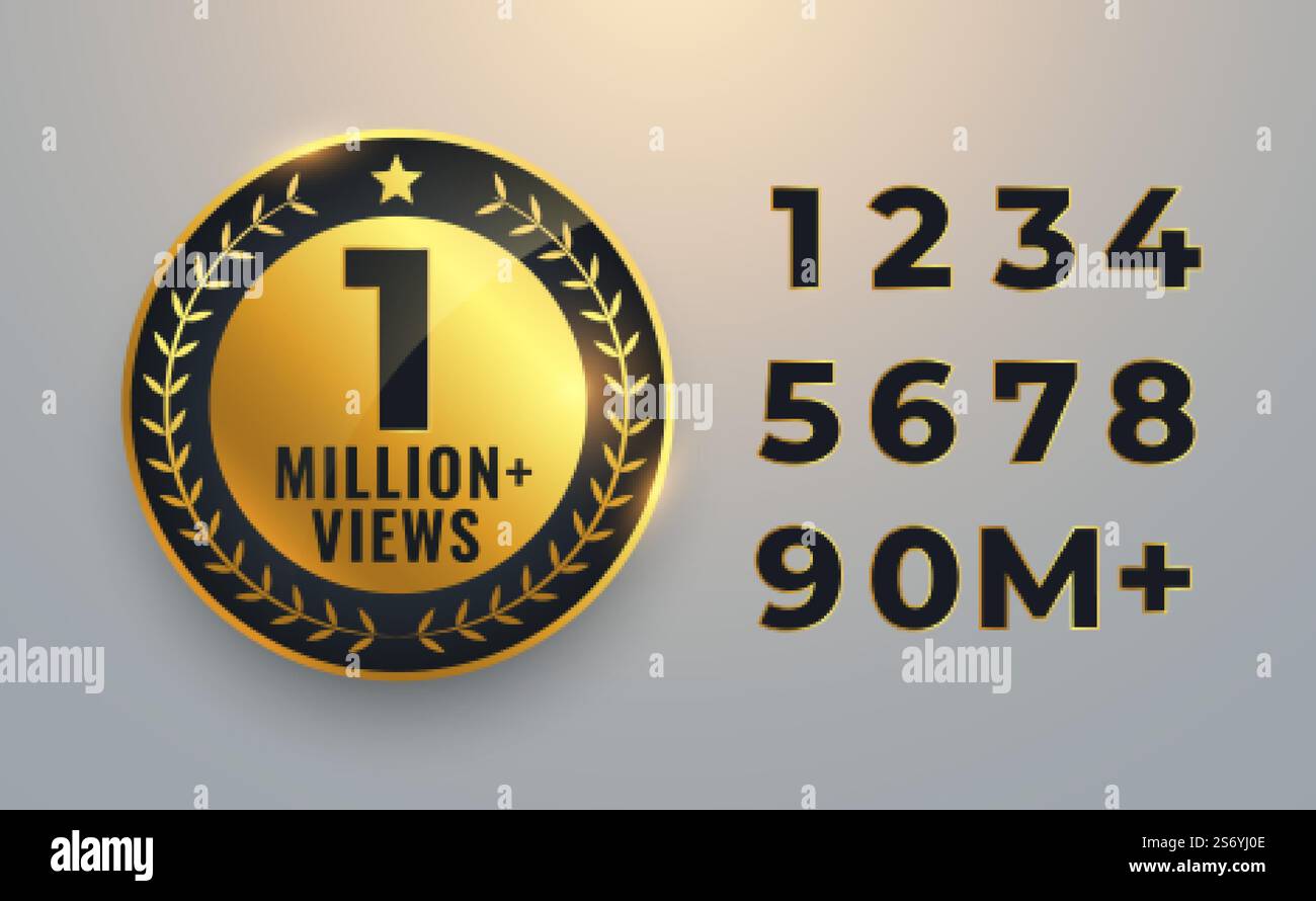 one million views count golden label Stock Vector Image & Art - Alamy