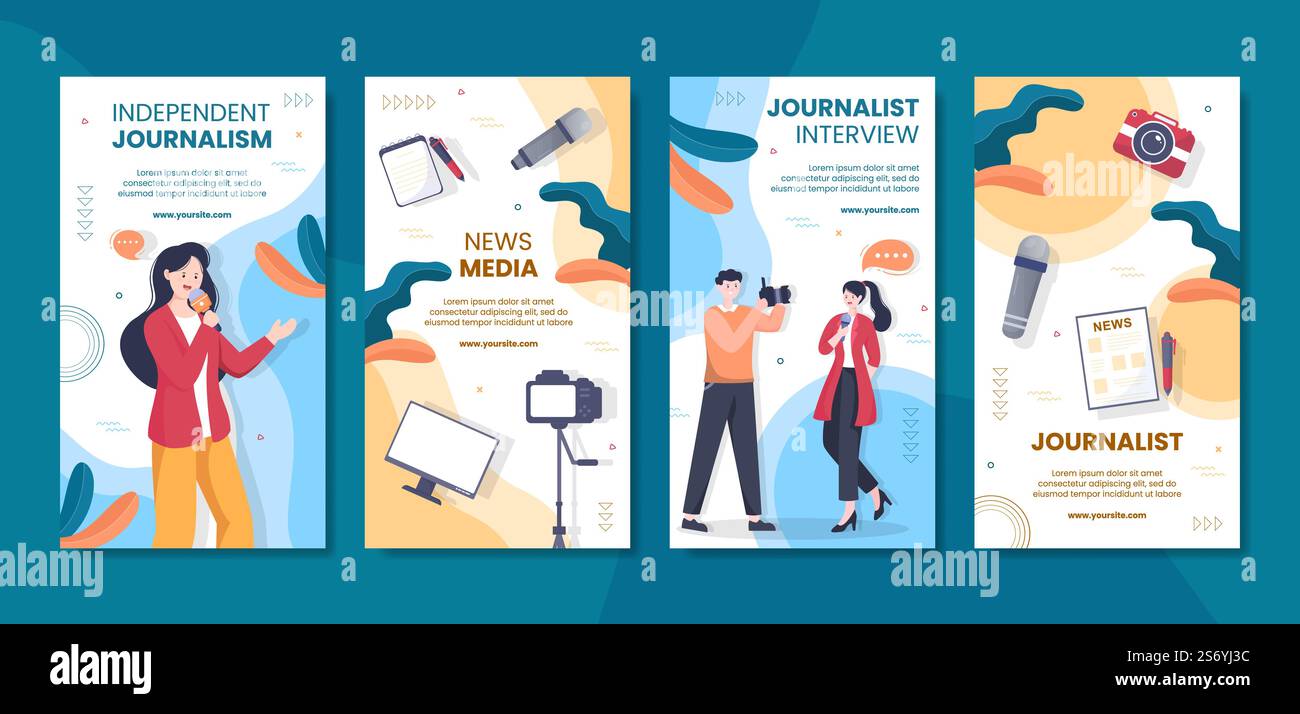 Journalism or Social Broadcasting Social Media Stories Template Flat ...