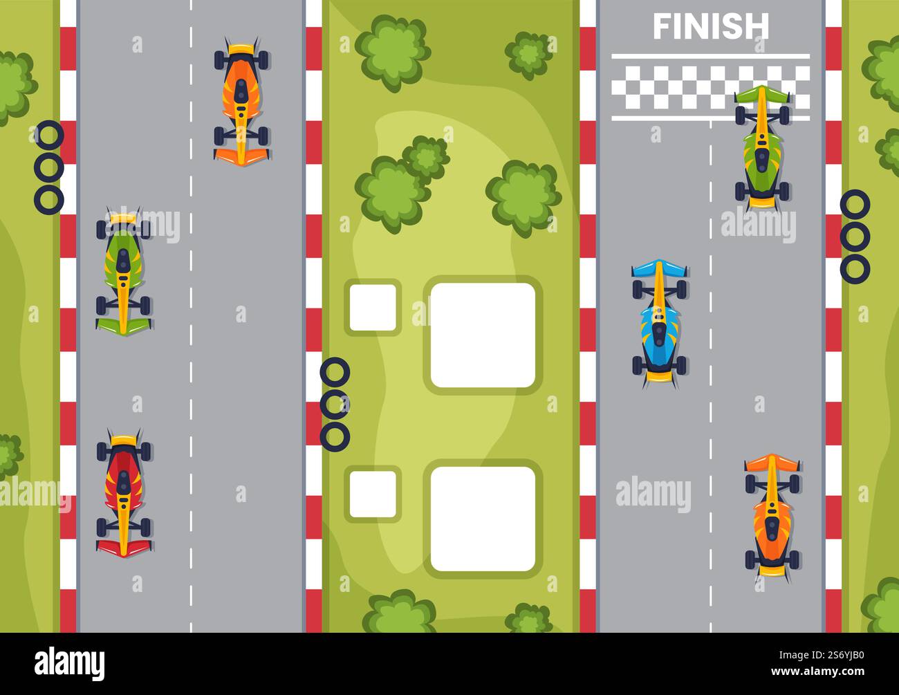 Formula Racing Sport Car Reach on Race Circuit the Finish Line Cartoon ...