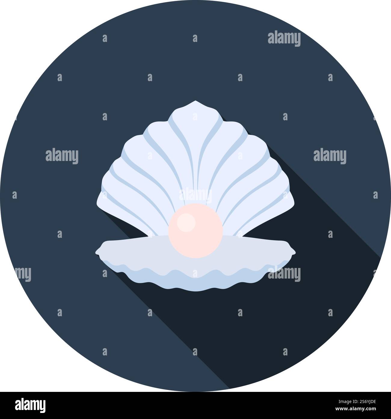 Open Seashell Icon. Flat Circle Stencil Design With Long Shadow. Vector ...