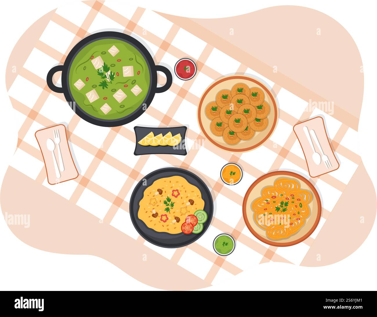 Indian Food Cartoon Illustration with Various Collection of Delicious ...