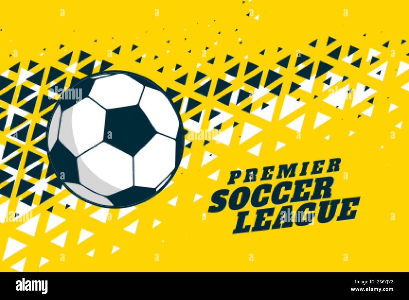 yellow sports background with football soccer and triangle halftone ...