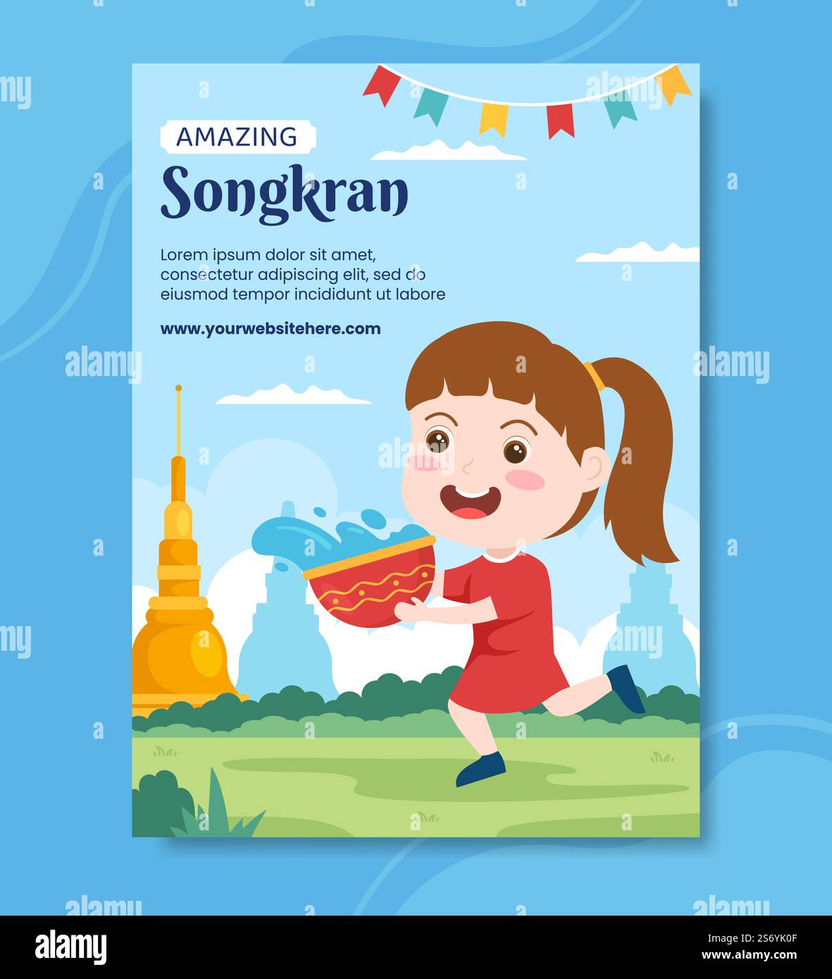 Songkran Festival Day Poster Template Cartoon Background Vector ...