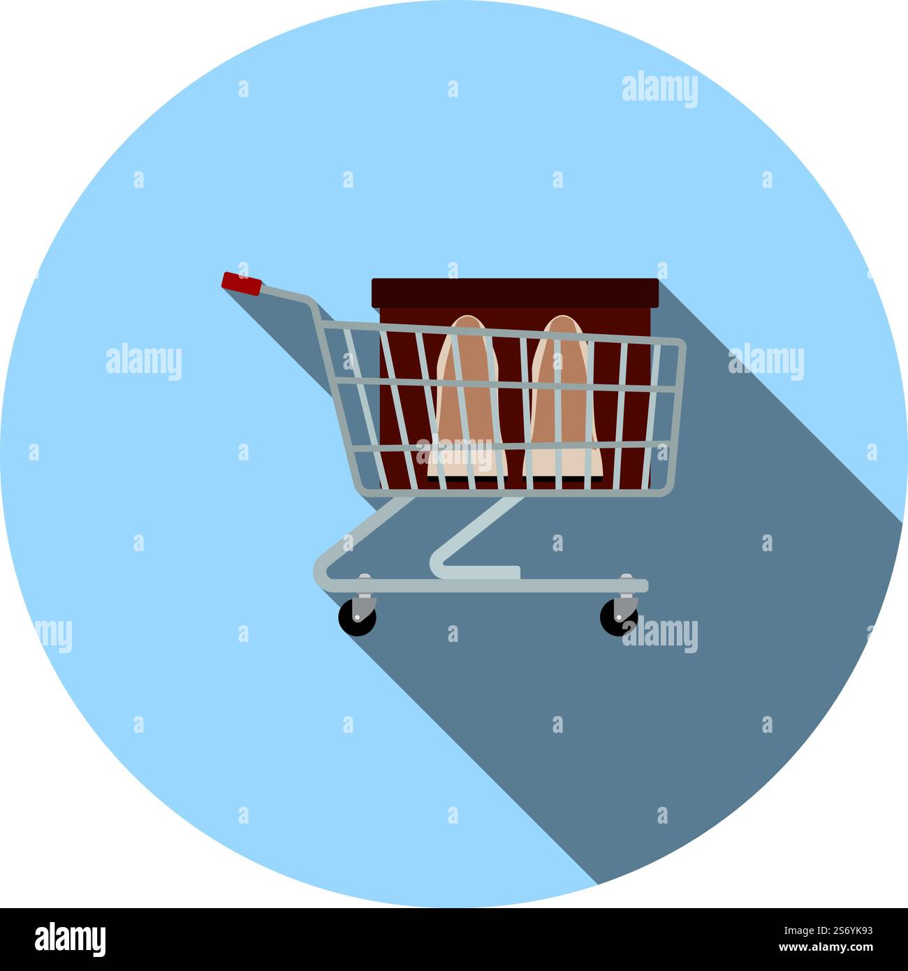 Shopping Cart With Shoes In Box Icon. Flat Circle Stencil Design With ...