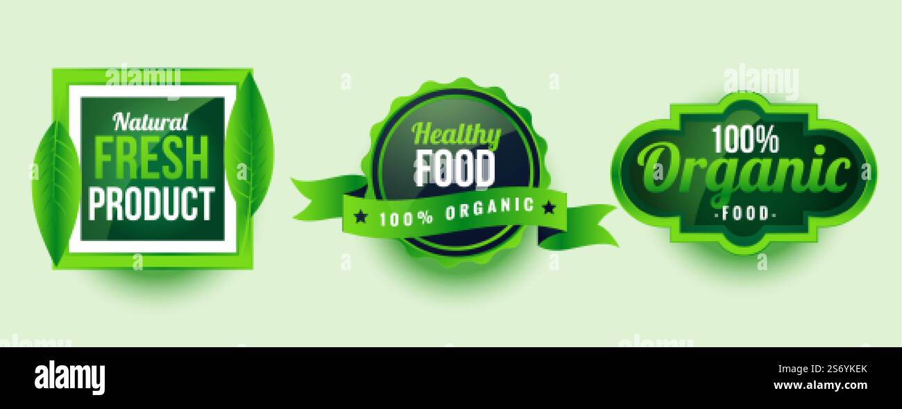 natural fresh healthy organic product labels design Stock Vector Image ...