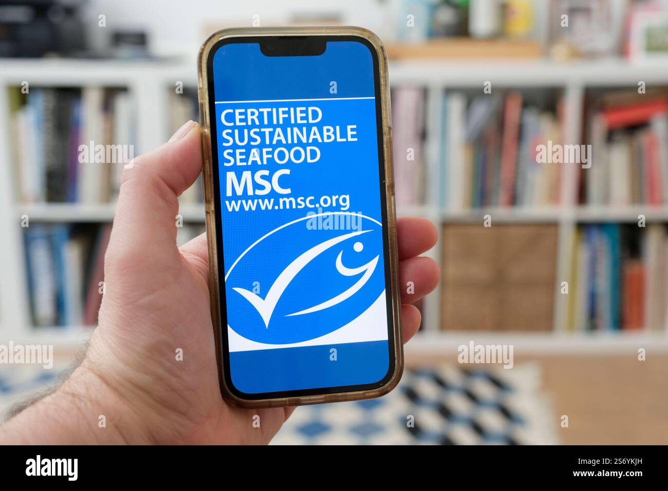 Logo des Marine Stewardship Council auf einem Mobiltelefon *** Marine ...