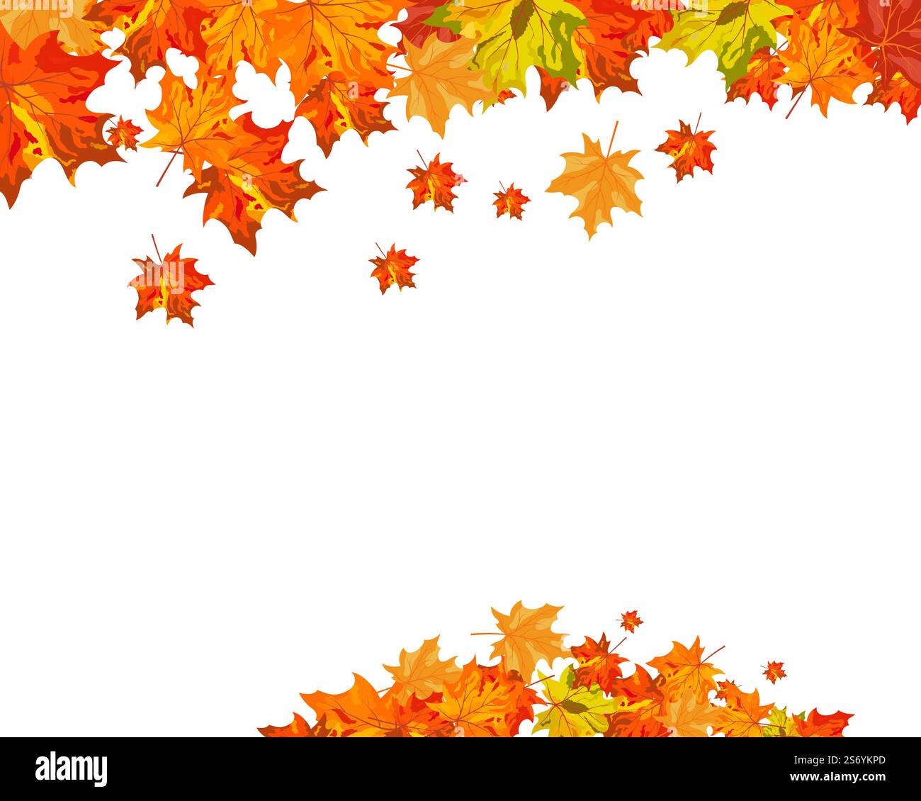 Autumn Leaves Border. Red, yellow and orange color fall leaves with ...