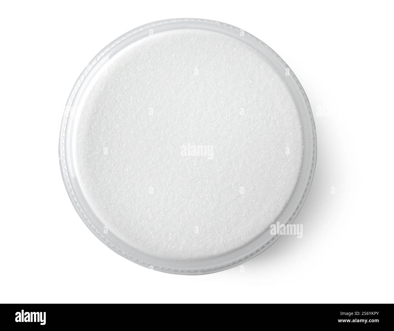 Plastic white bowl lid cover top view isolated on white background with ...