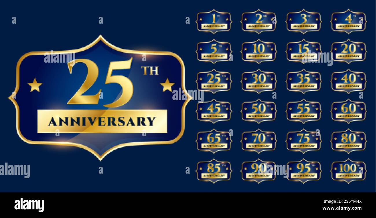 wedding anniversary golden labels design set Stock Vector Image & Art ...