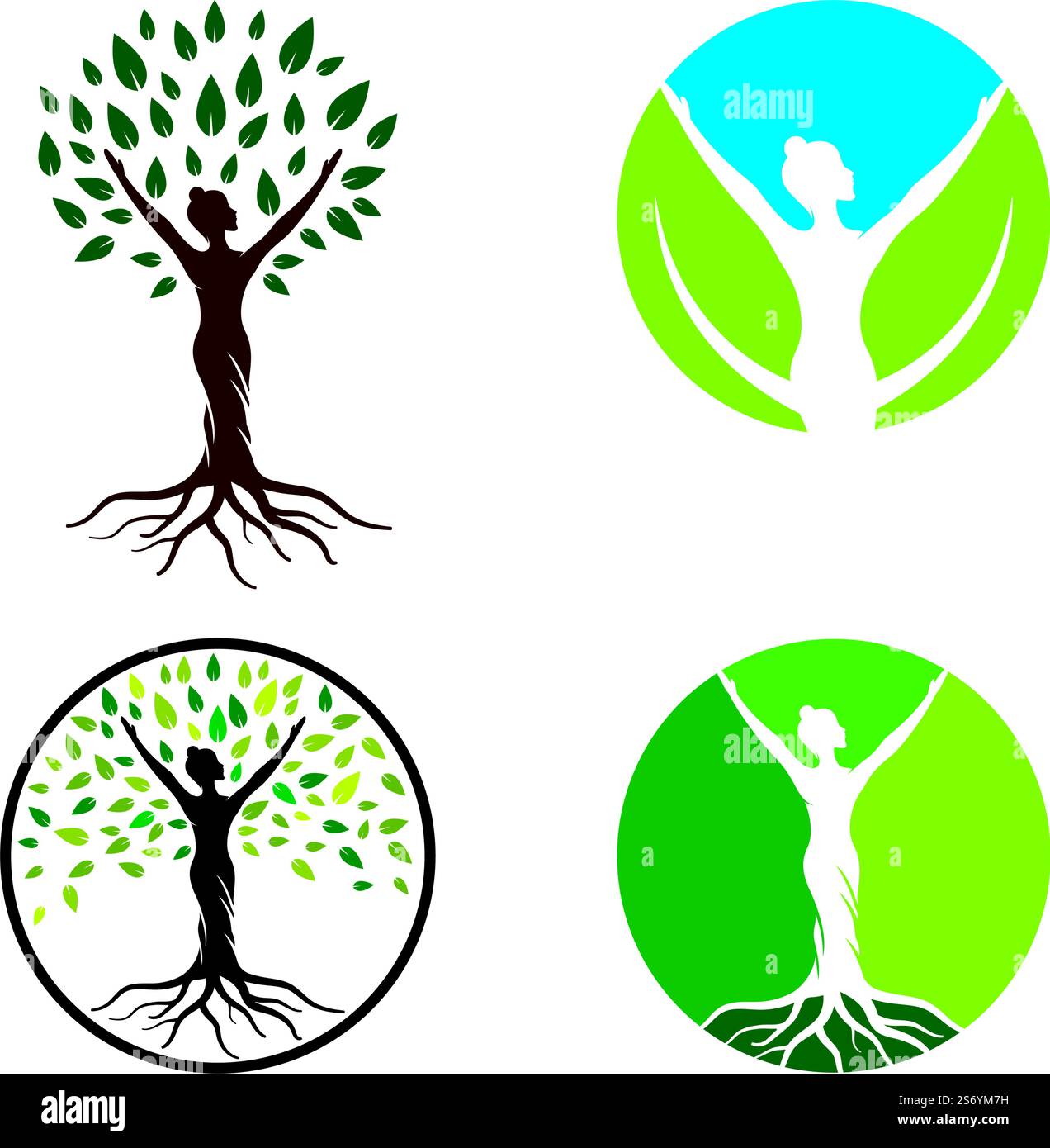 Illustration of Women tree leaf with roots vector flat design template ...
