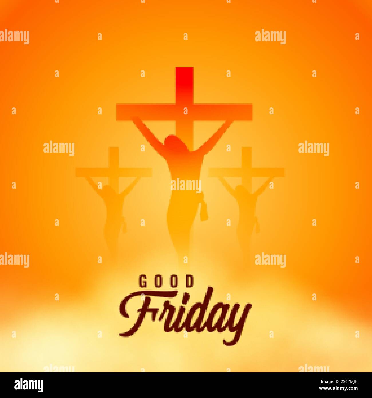 good friday orange background with crosses and clouds Stock Vector ...