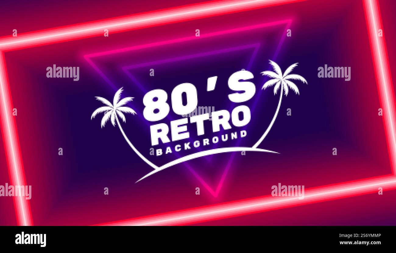 80s retro paradise background with neon led shapes Stock Vector Image ...
