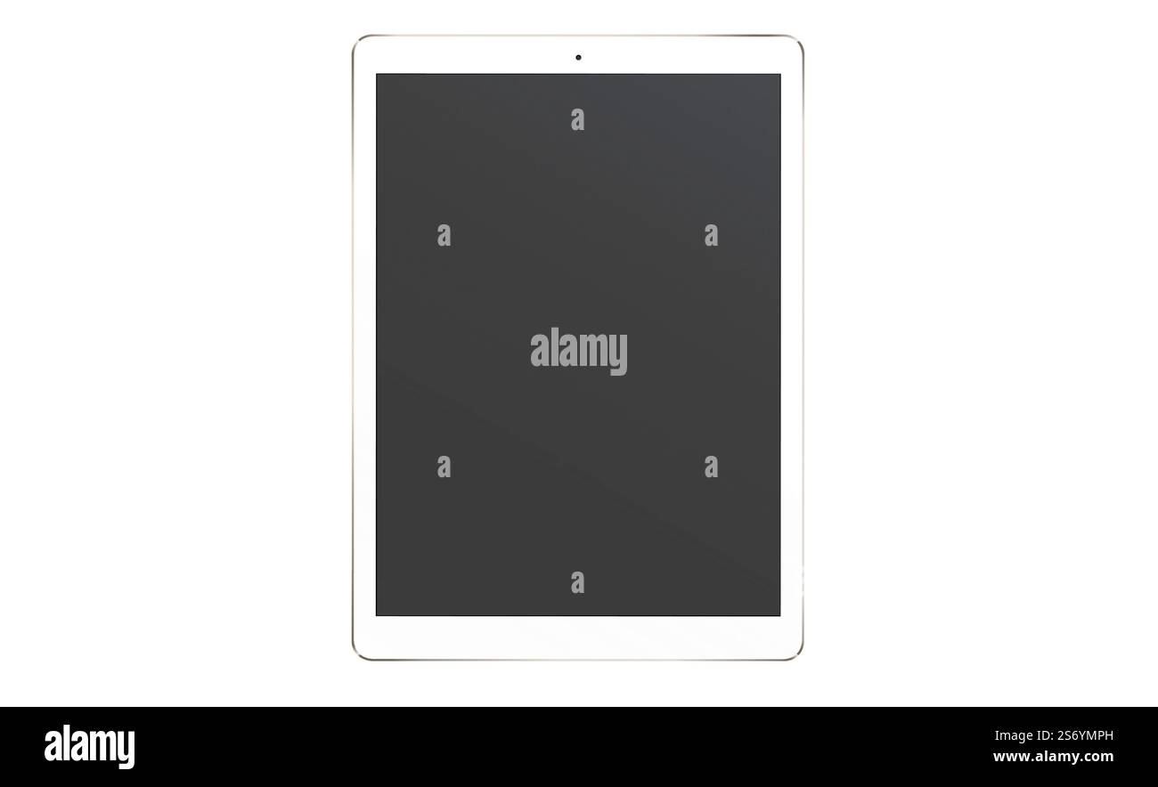 A white tablet with an empty black screen isolated on a white ...