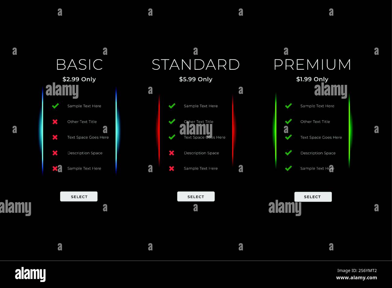black dark theme price comparison table business template Stock Vector ...