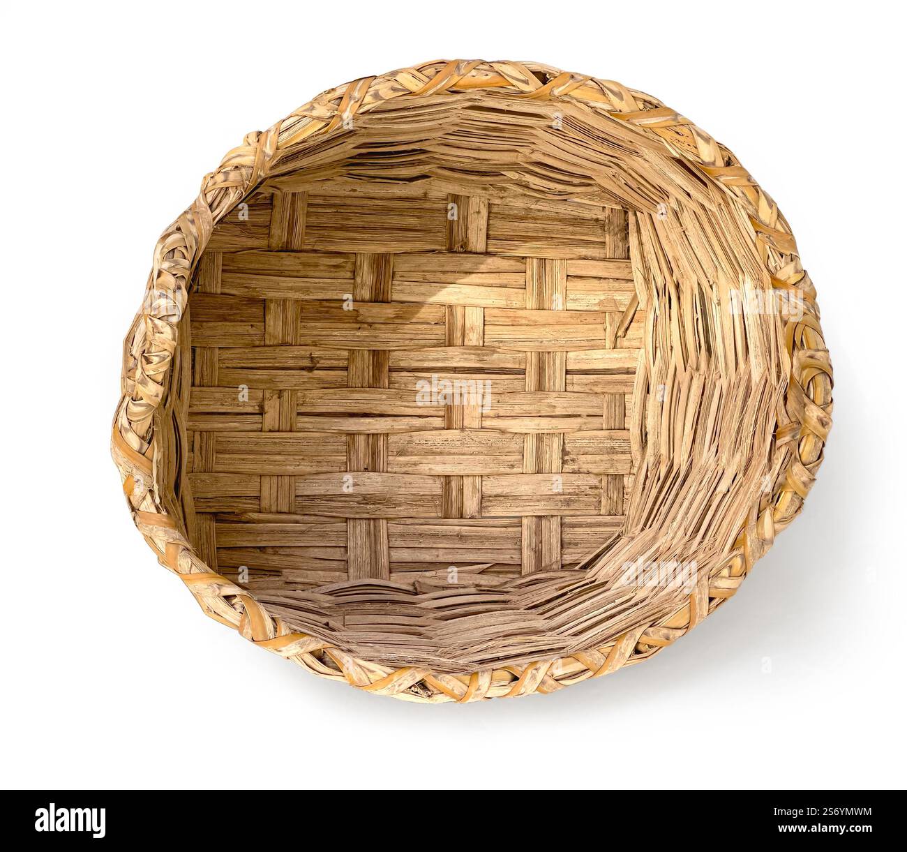 Top view on vintage wicker basket isolated on white background. Weave ...