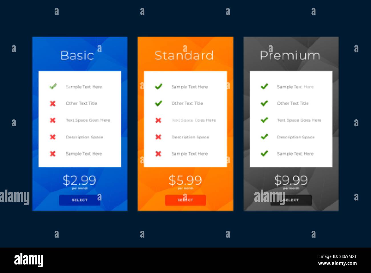 modern plans and pricing subscription comparision template Stock Vector ...