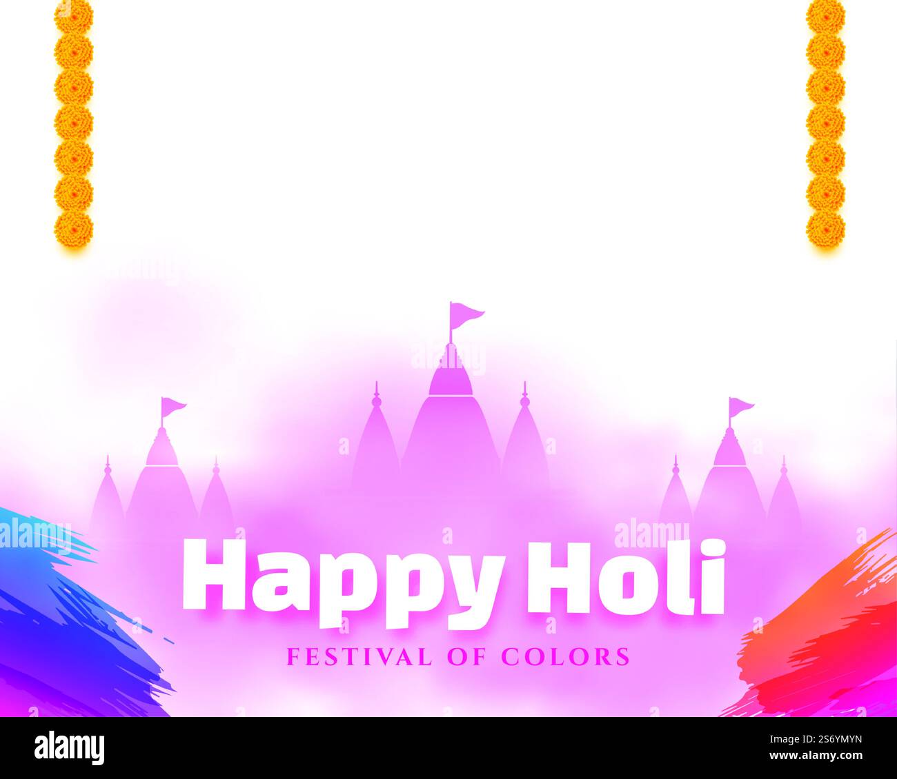 colorful holi festival card design with flowers and temples Stock ...